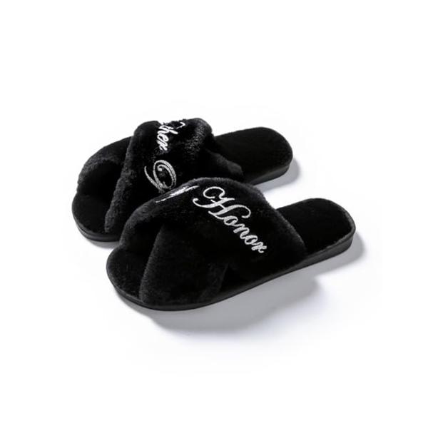 商品名: OWITER ブライダルスリッパ ブライズメイドギフト ブライダルシャワー ウェディング ブライズメイド ブライダルシャワー 独身ギフト 6053 シルバーギルタープリント, Black Maid of Honor。, Large...