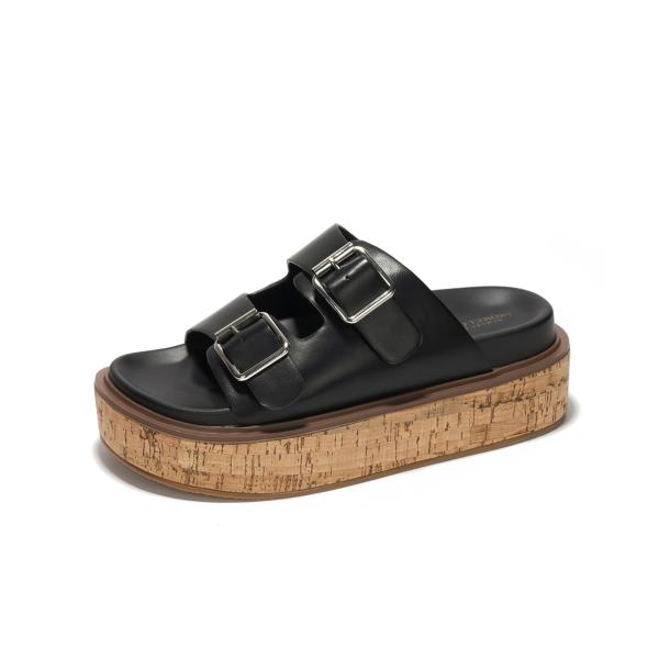 商品名: Project Cloud (プロジェクトクラウド) ウェッジサンダル レディース チャンキーレザーミュールサンダル レディース 軽量プラットフォームサンダル シューズスリッパ 低反発インソール&amp;調節可能なストラップ付き ...