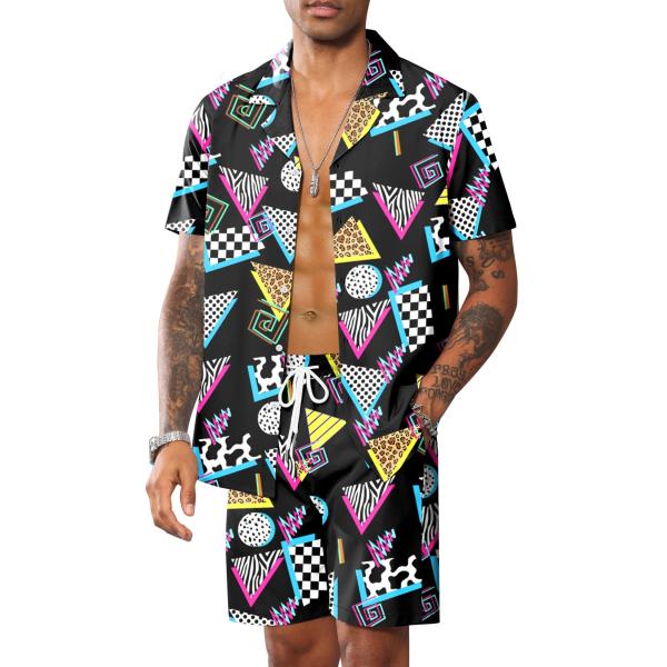 商品名:  LecGee Hawaiian Shirts Outfit Mushroom Memphis Graphics Neon Geometric Short Sleeve Shirts Shorts Setブランド: LecGee商...