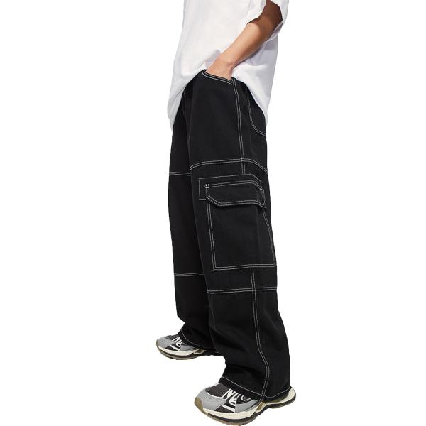 商品名:  POOPMOOM Denim Cargo Pants Y2k Baggy Jeans Gothic Punk Wide Leg Streetwear Oversized Relaxed Fit Jeansブランド: POOPMO...