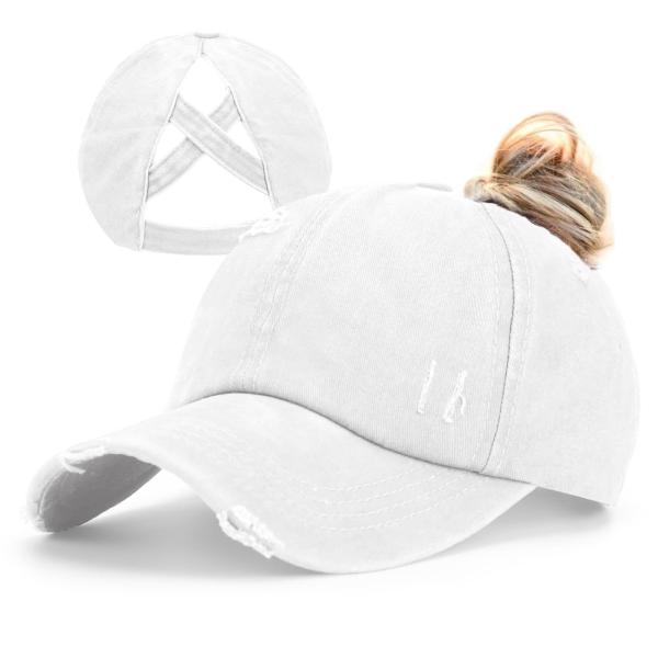 商品名:  Epsoco Womens Criss Cross Ponytail Baseball Cap Washed Distressed Ponytail Hat Adjustable High Messy Bun Trucker P...