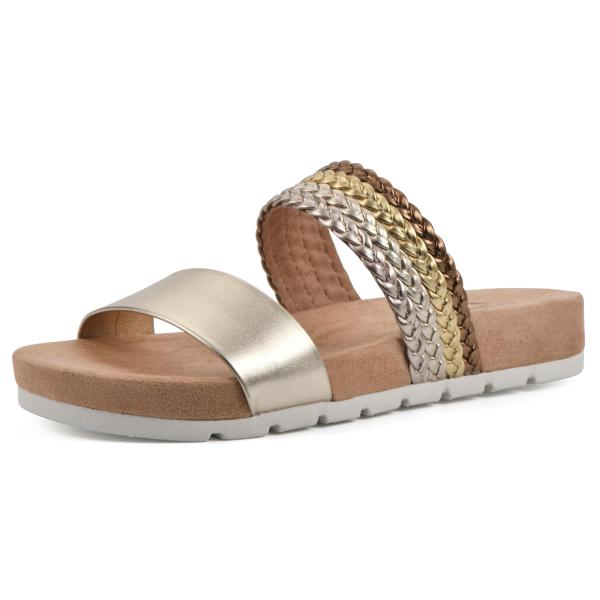 商品名: CLIFFS BY WHITE MOUNTAIN レディース タクトフルスライドサンダル, プラチナ/メタリック/スムース。, 24.5 CLIFFS BY WHITE MOUNTAIN Women's Tactful Doubl...