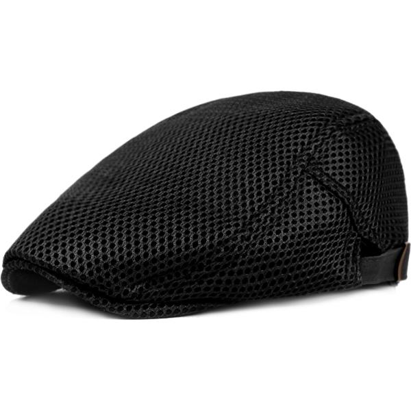 商品名:  Black Summer Newsboy Cap Beret Cabbie Hat for Men Women Adjustable Breathable Mesh Flat Ivy Gatsby Cap Irish Drivi...