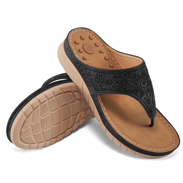 商品名: Almusen レディース サンダル 夏 ビーチサンダル 快適なクッション フットベッド スリッポン ウェッジサンダル レディース ラインストーン レディース ビーチサンダル, ブラック, 10 Almusen Womens Sa...