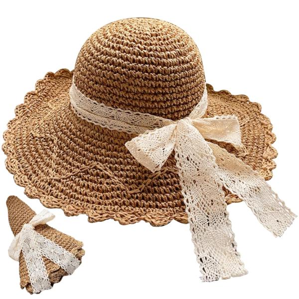 商品名:  Women's Wide Brim Caps,Foldable Summer Beach Sun Straw Hat,Wide Brim Womens Sun Hat with Bow-Knot,UV Protection Tr...