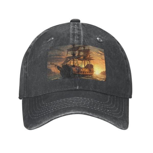 商品名:  Ousika Fantasy Pirate Ship Baseball Cap for Men Women Washed Cotton Denim Dad Hat Adjustable Baseball Hat Black, O...
