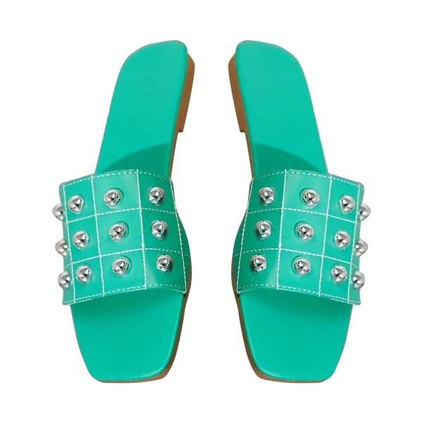商品名:  vrvtoov Women's Rivet Flat Funky Slide Sandals Casual Comfort Outdoor Square Toe Slippers Going Out Walking Slide ...