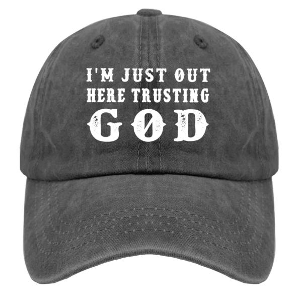 商品名:  Generic I'm Just Out Here Trusting God Hat for Womens Baseball Cap Vintage Washed Dad Hat Fitted, Pigment Blackブラン...