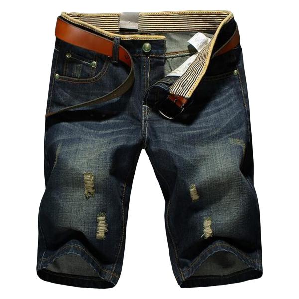商品名:  Generic Denim Shorts for Men Stretch Slim Fit with Hole Short-Pants Men's Zipper Distressed Jean Short (38,Dark Bl...