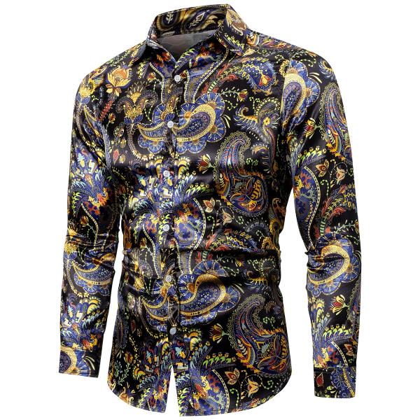商品名:  Men's Silk Like Satin Button Up Shirt Paisley Long Sleeve Stylish Floral Casual Dress Shirts, SC 101 Silk, X-Large...