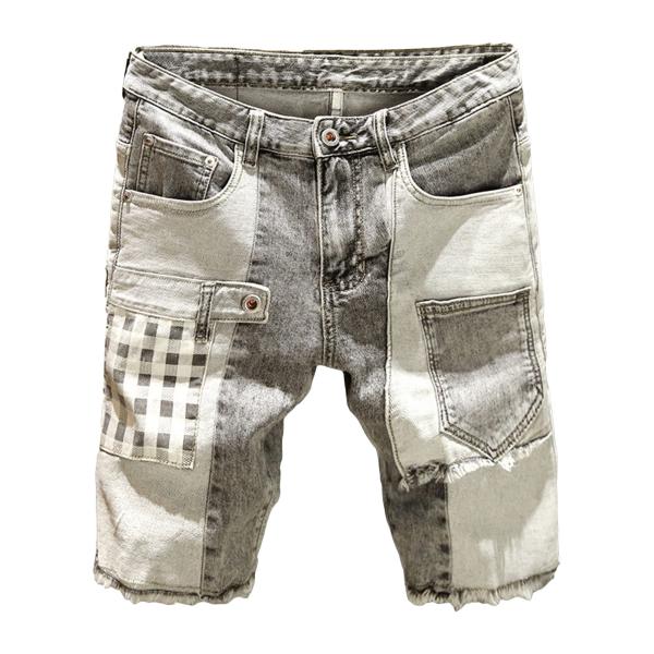 商品名:  Men Patchwork Denim Short Summer Stretch Jeans Cargo Short-Pants Printed Slim Fit Jean Shorts with Pocket (33,Grey...