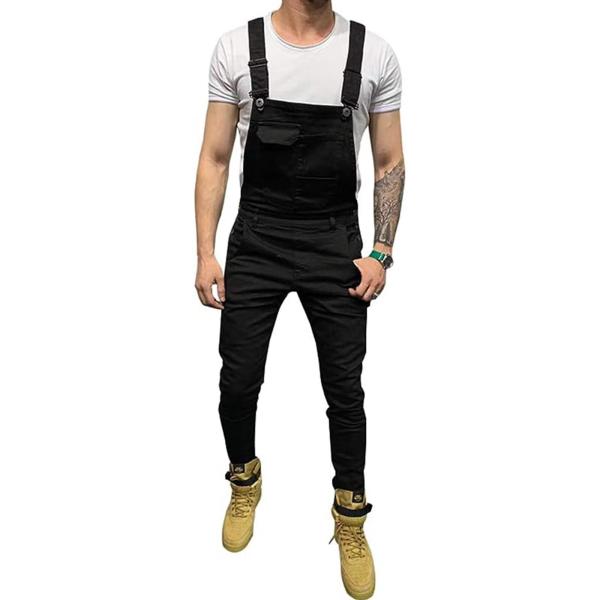 商品名:  Generic Men's Denim Bib Overalls Slim Fit Jumpsuit Fashion Jean Overall Skinny Romper with Pockets(Black-XL), X-La...
