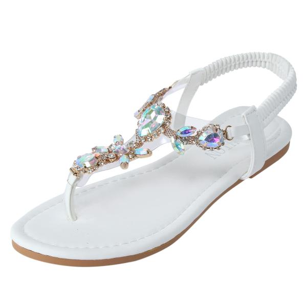 商品名:  Generic Rhinestone Sandals Women Summer Flat Comfortable Thong Sandals Elastic Band Low Heel Flip Flop Sandal for ...