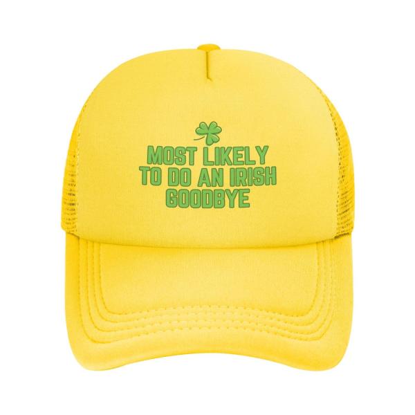 商品名:  Most Likely to Do an Irish Goodbye Funny St Patrick's Day Mesh Hat Men Women Baseball Cap Trucker Hat Yellowブランド: ...