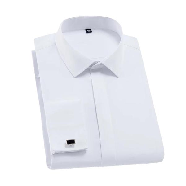 商品名:  Generic Mens French Cuffs Business Long Sleeve Dress Shirt Without Pocket Front Hidden Buttons Fit Formal Plain Sh...