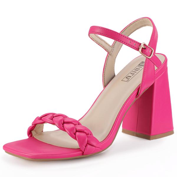商品名:  IDIFU IN4 Chunky High Heels for Women Braided Square Toe Heels Hot Pink Block Heels Sandals Wedding Party Dress Sh...