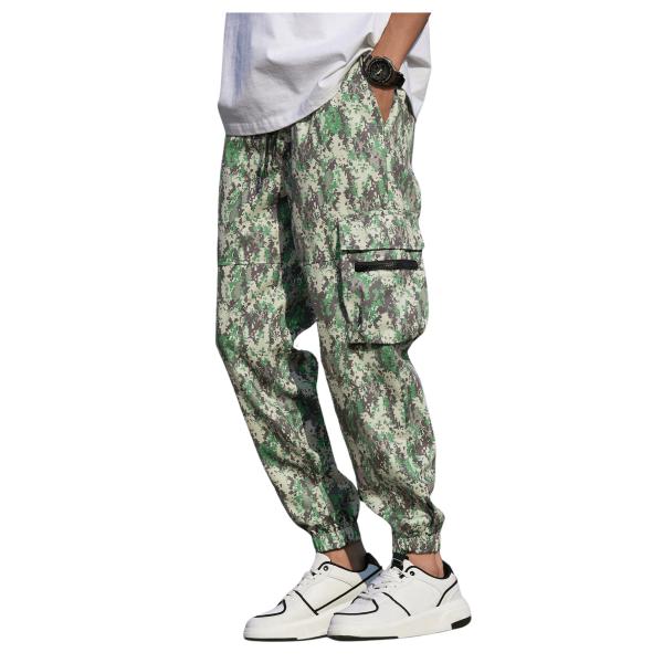 商品名:  OYOANGLE Men's Camo Print Elastic Drawstring Waist Flap Pocket Cargo Pants Sporty Joggers Trousers Green Mediumブラン...