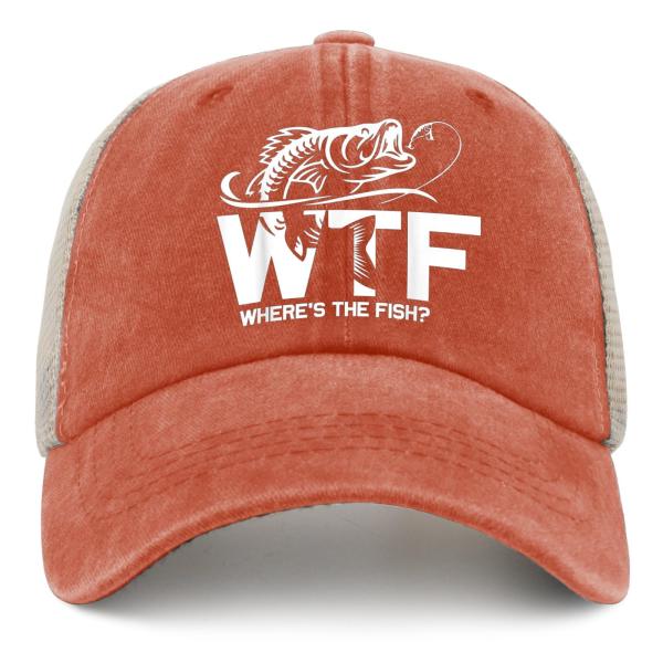 商品名:  Generic WTF Where's The Fish Hats for Man Fishing Here Fishy Fishy Hats for Men Baseball Funny Trucker Womens Blac...