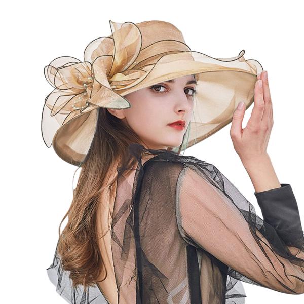 商品名:  Generic Fascinator Hat Women's Wide Brim Church Bridal Tea Party Wedding Hat British Floral Church Dress (Coffee #...