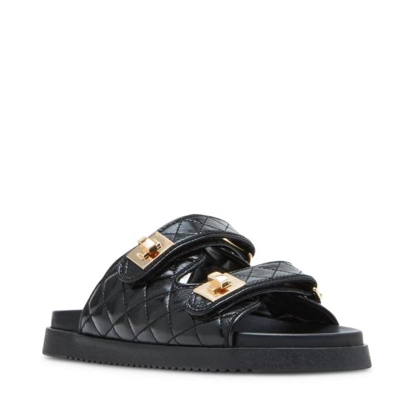 商品名: Steve Madden レディース Schmona フラットサンダル, ブラックレザー, 24 Steve Madden Women's Schmona Flat Sandal, Black Leather, 8ブランド: St...
