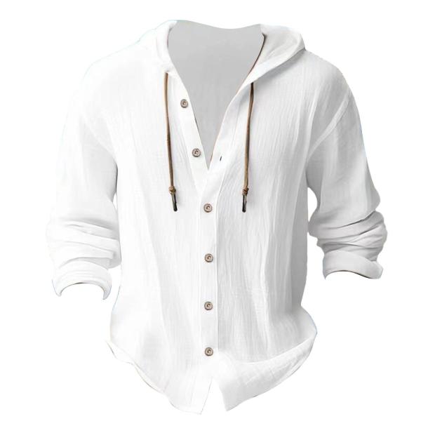 商品名:  Mens Long Sleeve Linen Hippie Shirts with Hood Solid V Neck Button Down Hooded Shirts Lace Up Drawstring Cotton Sw...