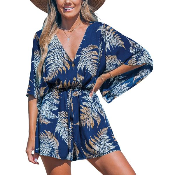 商品名:  CUPSHE Women's Jumpsuit Navy Tropical Flared Sleeve Pocket Romper Overall Wide Leg Outfit Casual Beach Mブランド: CUPS...