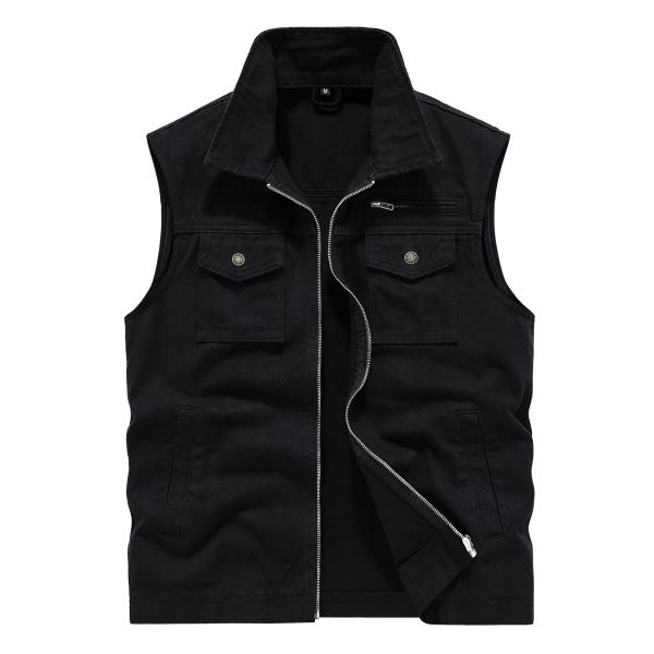 商品名:  Men's Full-Zip Cargo Vest Causal Sleeveless Jacket Spring Summer Denim Coat Outerwear Vests for Hiking Golf (Black...