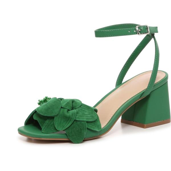 商品名:  Goolita Flower Metallic Heeled Sandals For Women Ankle Strap Strappy Heels Sandals Chunky Party Wedding Heels For ...