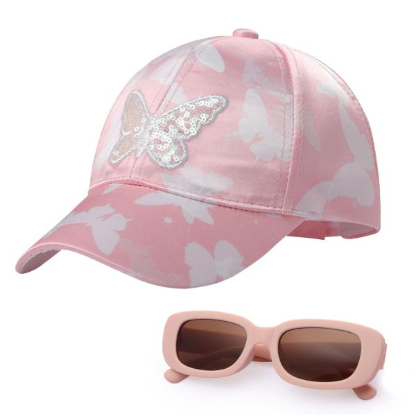 商品名:  Girls Baseball Cap with Sunglasses Set Fashion Cute Trucker Hat Adjustable Snapback Kids Sun Hat Summer Sports Pon...
