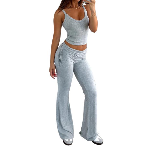 商品名:  MISSACTIVER Women's Lounge Sets V Neck Crop Cami Tops and Foldover Flare Leggings Set Summer Two Piece Outfit Yoga...