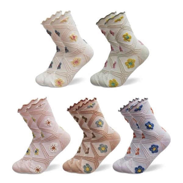 商品名:  HOMSSEM Floral Crew Socks ? 5Pair Flower Graphic Soft Cotton Socks for Women, Teen Girls ? for Sandals, ? Cute Vib...