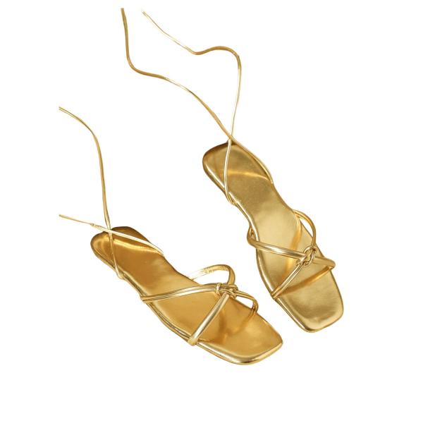 商品名: GORGLITTER レディース ストラップ ゴールド フラットサンダル クリスクロス タイアップ スクエア オープントゥ ドレッシーサマーフラットサンダル, ゴールドB, 24 GORGLITTER Women's Gold L...