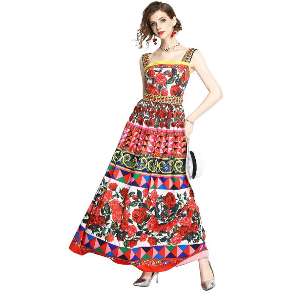 商品名:  LAI MENG FIVE CATS Womens Square Neck Sleeveless Floral Print Casual A-line Beach Maxi Dressブランド: LAI MENG FIVE CA...