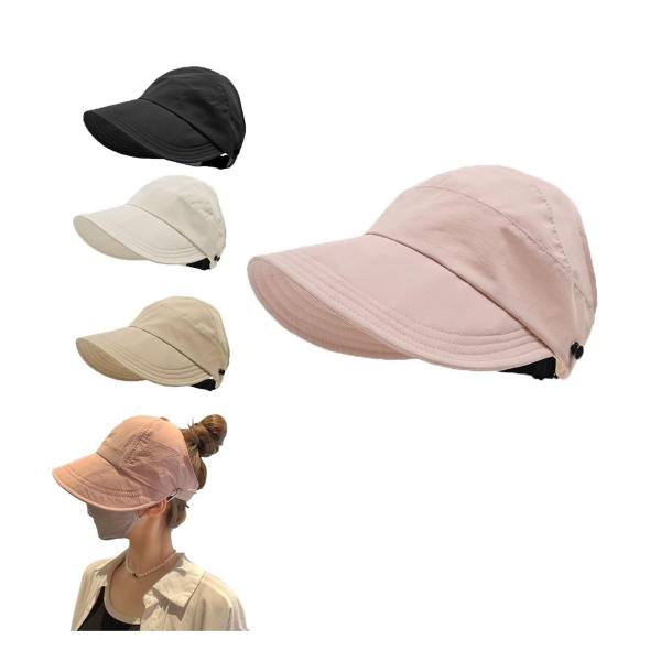 商品名:  2024 Women's Large Brim Tie Ponytail Empty Top Sun Hat, Wide Brim Can Be Hung Sun Visor Hollow Top Sun Hat Size Ad...