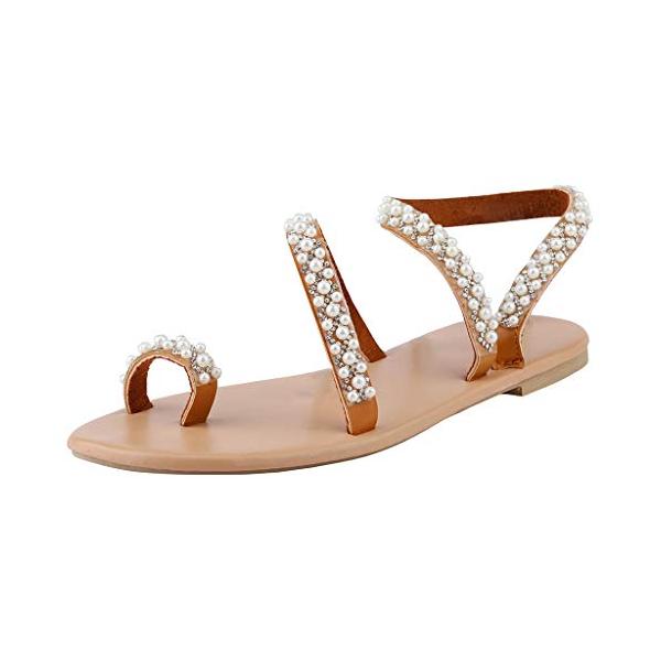商品名:  Generic Toe Loop Flat Sandals for Women 2024 Toe Ring Casual Summer One Toe Trendy Pearl Beach Spring Rhinestone F...