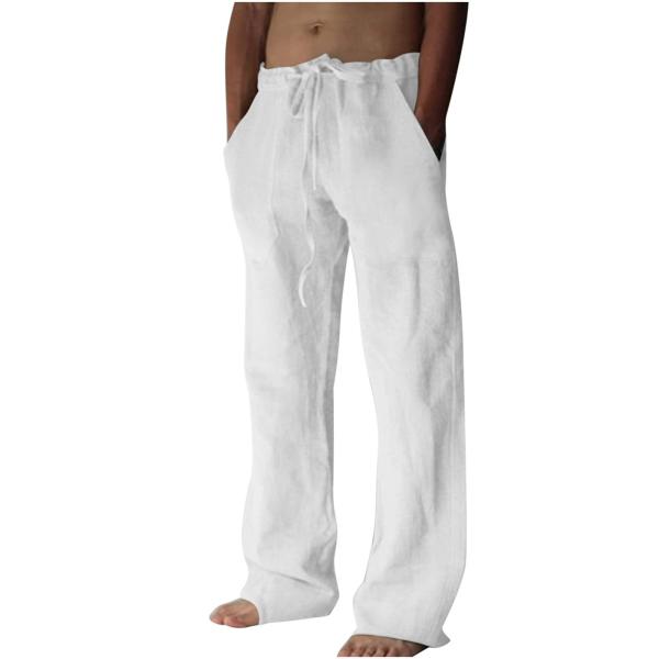 商品名:  Generic O-753 White Man Track Athletic Casual Jogger Pants Pants for Mens Faux Linen Loose Fit Flare Wide Leg Tie ...