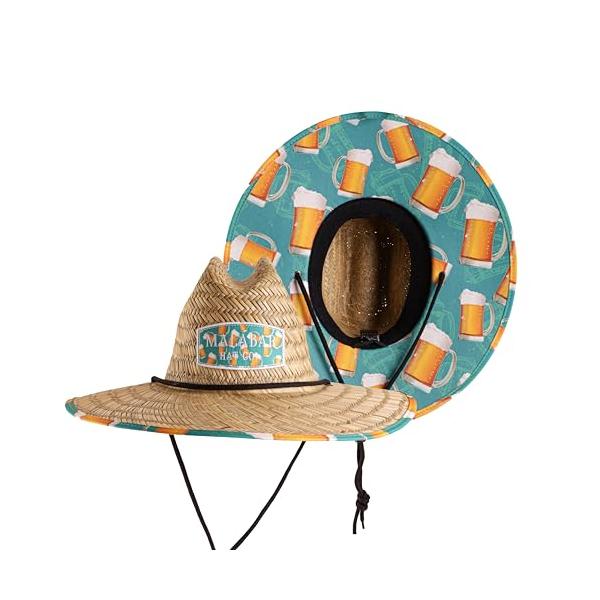 商品名:  Beer Hat Fabric Pattern Print Straw Sunhat Men &amp; Women, Lifeguard Hat, Beach, Swim, Cruise, Paddle Board, Boat...