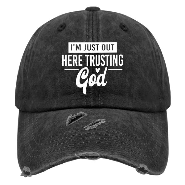 商品名:  Generic I'm Just Out Here Trusting God Hat for Womens Washed Distressed Baseball Caps Stylish Washed Ball, Allblac...