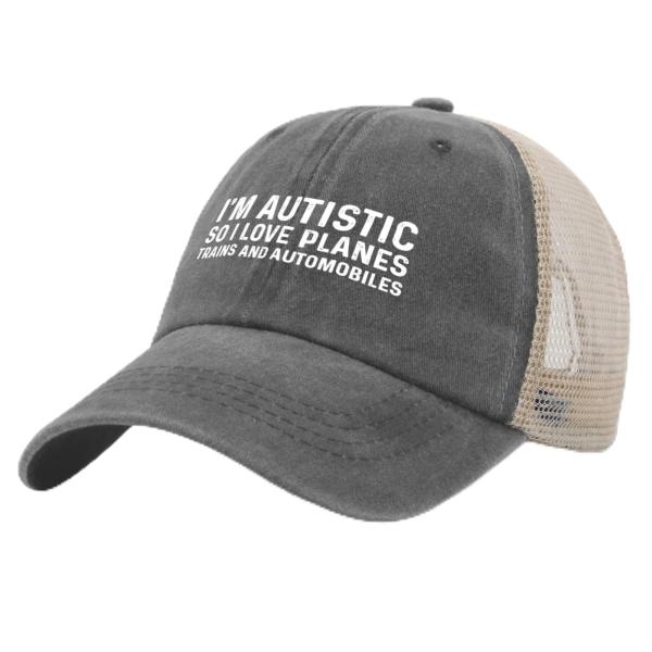 商品名:  Beafoliya I'm Autistic So I Love Planes Trains and Automobiles Trucker Hat Women Trendy Mesh Cap for Fall Grayブランド...