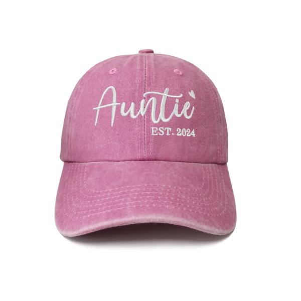 商品名:  Hepandy Promoted to Auntie Est 2024 Hat for Women, Gift for Aunt, Washed Pink Embroidered Adjustable Denim Basebal...