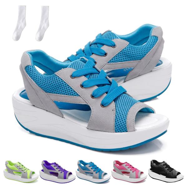 商品名:  Muffin Sandals for Women, Contrast Paneled Cutout Lace-Up Muffin Sandals, Platform Wedges Open Toe Shoes (8,blue)ブ...