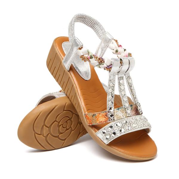 商品名:  Generic Wedge Sandals for Women,Comfortable Open Toe Sandal T-Strap Rhinestone Beaded Bohemia Beach Shoes Slip On ...
