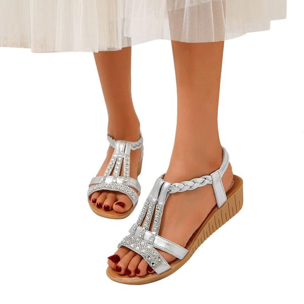 商品名:  Generic Wedge Sandals for Women,Comfortable Open Toe Sandal T-Strap Rhinestone Beaded Bohemia Beach Shoes Slip On ...