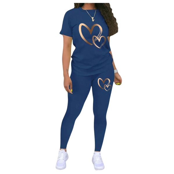 商品名:  SOLY HUX Women's Casual 2 Piece Outfit Short Sleeve T-shirt and Pants Tracksuit Summer Matching Sets Blue Heart Sm...