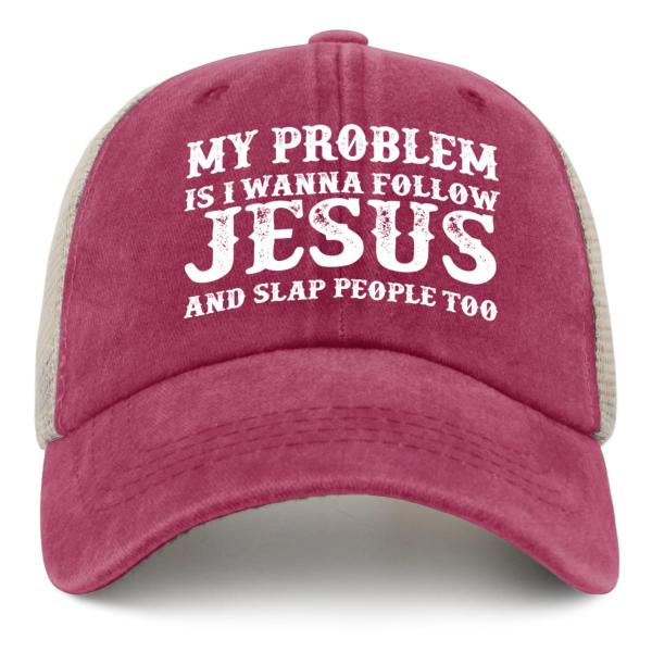 商品名:  BEIXBE My Problem is I Wanna Follow Jesus and Slap People Too Hat Trucker Hat Men Trendy Mesh Hats for Fall Rose R...