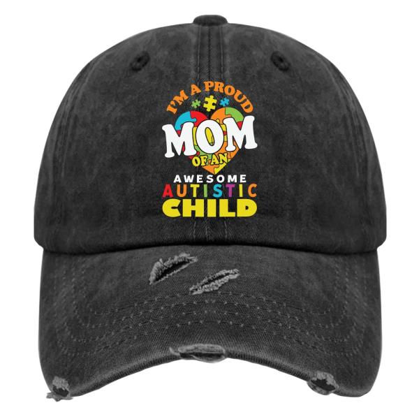 商品名:  Nasslark I'm A Proud Mom of an Awesome Autistic Child Hats for Men Washed Distressed Baseball Caps, Allblackブランド: ...