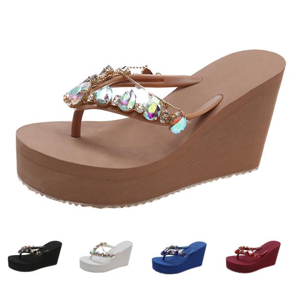 商品名:  IEVEDIVB rhinestone flip flops for women platform wedge slippers shiny beach sandals womens wedge sandals (3.74" K...