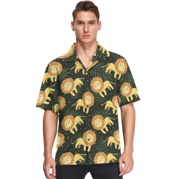 商品名:  visesunny Mens Novelty Dress Shirts Button Down Funny 3D Pattern Cute Lion Animal Wild Jungle Leaf Hawaiian Shirt ...