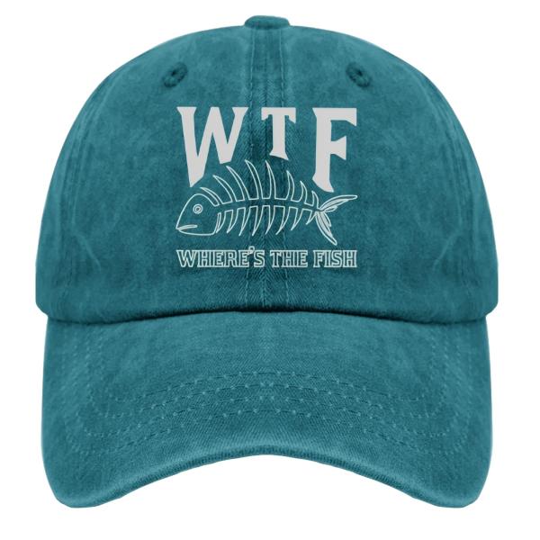 商品名:  Generic WTF Hat Where's The Fish Trucker Hat Mens Outdoor Hat Cyan Blue Black Hat Women Gifts for Son Baseball Cap...