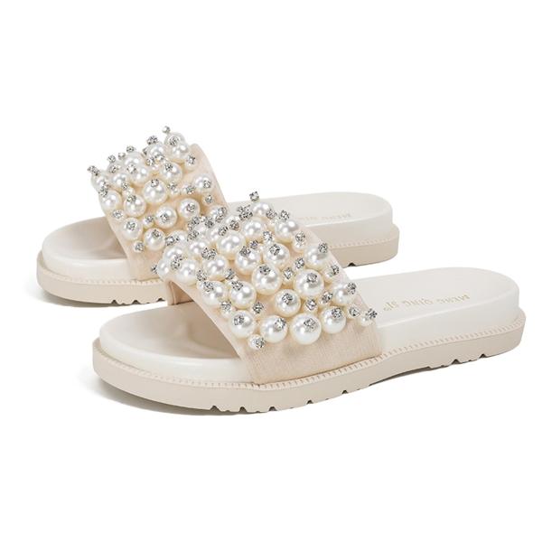商品名:  Lymphvity Women's Sparkle Pearl Rhinestones Platform Slides Sandals Slip-on Summer Open Toe Comfort Soft Sole Home...